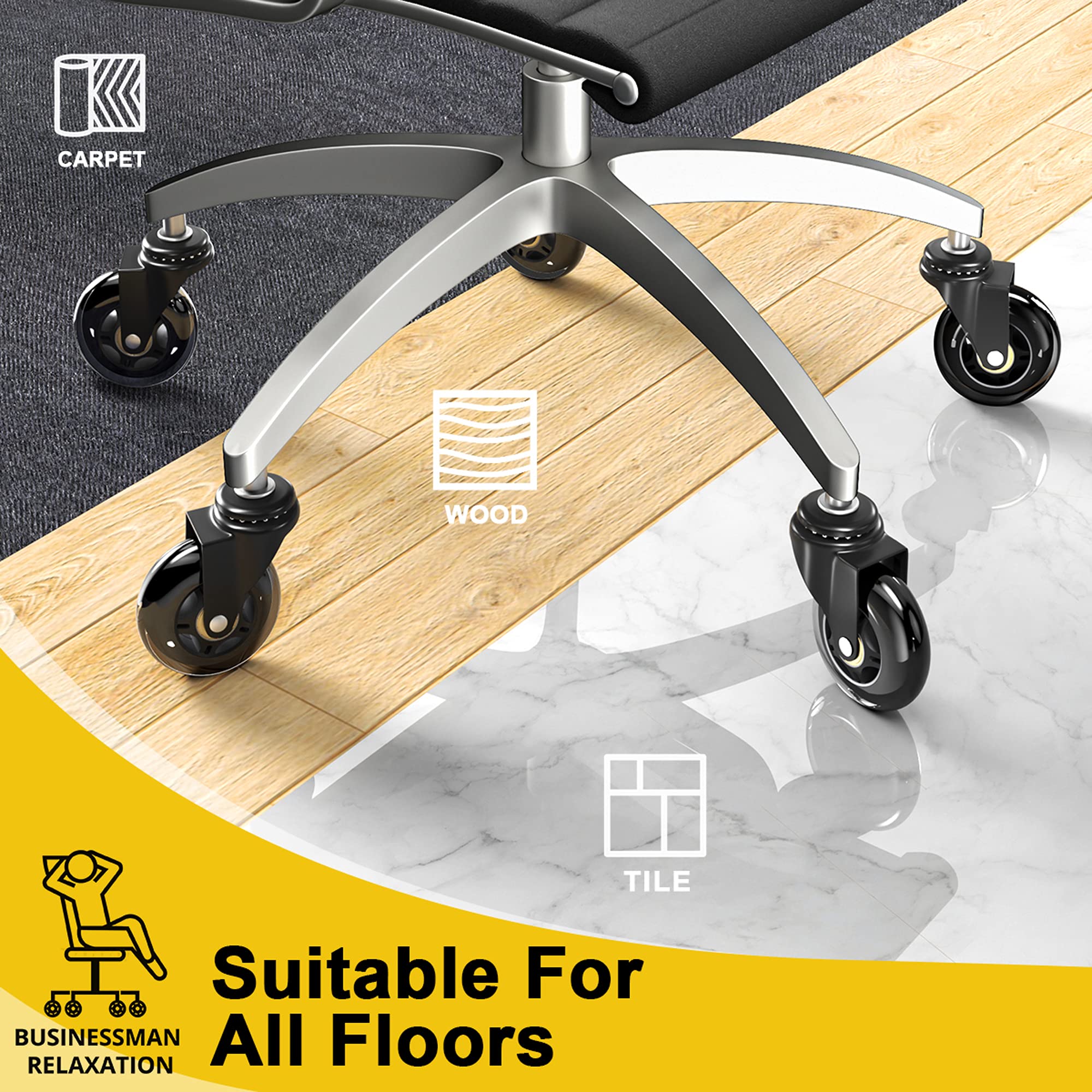 Office Chair Wheels,Heavy Duty Casters Set of 5,Caster Wheels 3 Inch, Suitable for All Floors (Carpet, Hardwood), Rubber Replacement Casters That Most Computer Chairs, Game Chairs,Desk Chairs Can Use