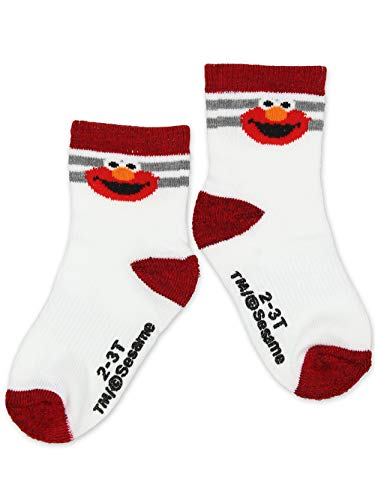 Sesame Street Elmo Baby Toddler Boy's Girl's 3 Pack Crew Socks with Grippers (2-3T, Red)