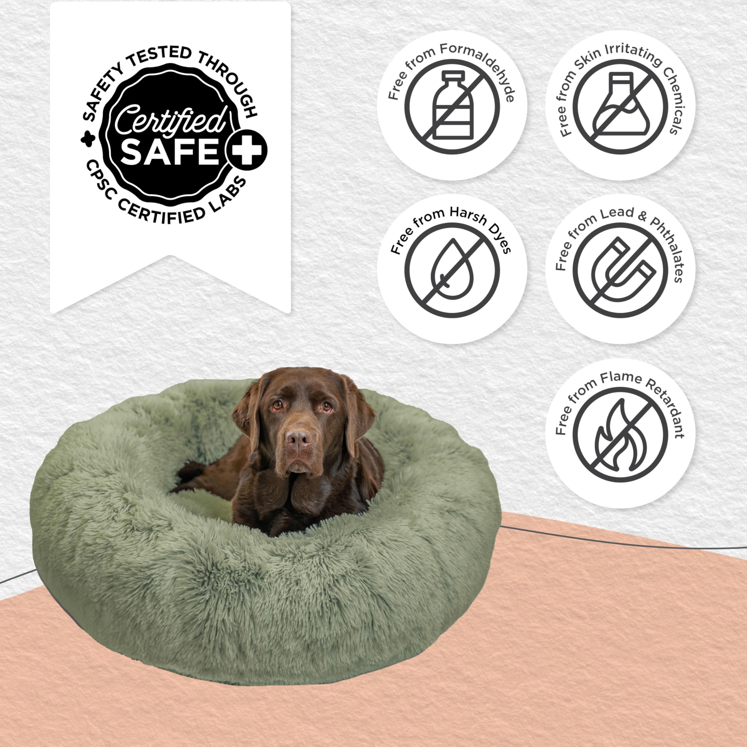 Best Friends by Sheri The Original Calming Donut Dog and Cat Bed in Shag Fur, Sage Green, Large, 36x36