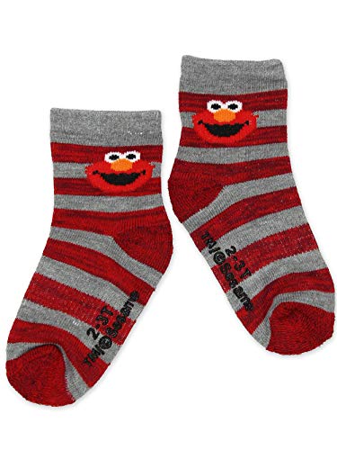 Sesame Street Elmo Baby Toddler Boy's Girl's 3 Pack Crew Socks with Grippers (2-3T, Red)