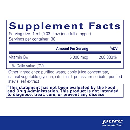 Pure Encapsulations B12 5,000 Liquid | Vitamin B12 Methylcobalamin Supplement to Support Energy, Nerve Health, Cognitive Function, and Blood Cells* | 1 fl. oz.