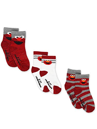 Sesame Street Elmo Baby Toddler Boy's Girl's 3 Pack Crew Socks with Grippers (2-3T, Red)