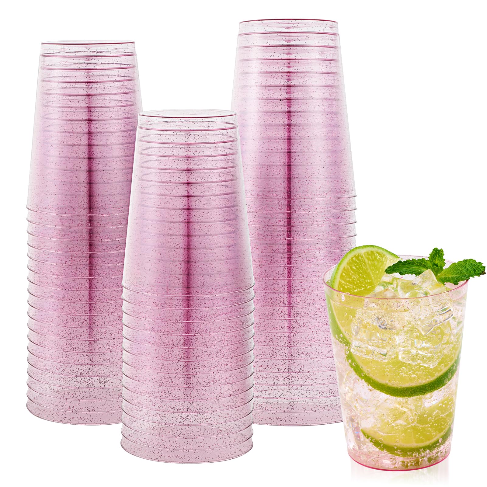 JOLLY CHEF 10 oz Purple Plastic Cups, 100 Pack Party Glasses Tumblers, Heavy Duty Purple Glitter Disposable Cups for Wedding, Thanksgiving, Christmas, Halloween