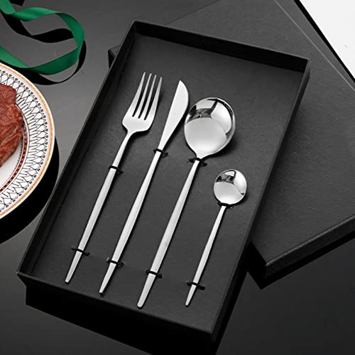 12pcs Tableware Set, 410 Stainless Steel Flatware Set Spoons Knives Forks with Comfortable Long Handle, Elegant Minimalist Appearance Cutlery Set for Picnics Camping Travel (silver)