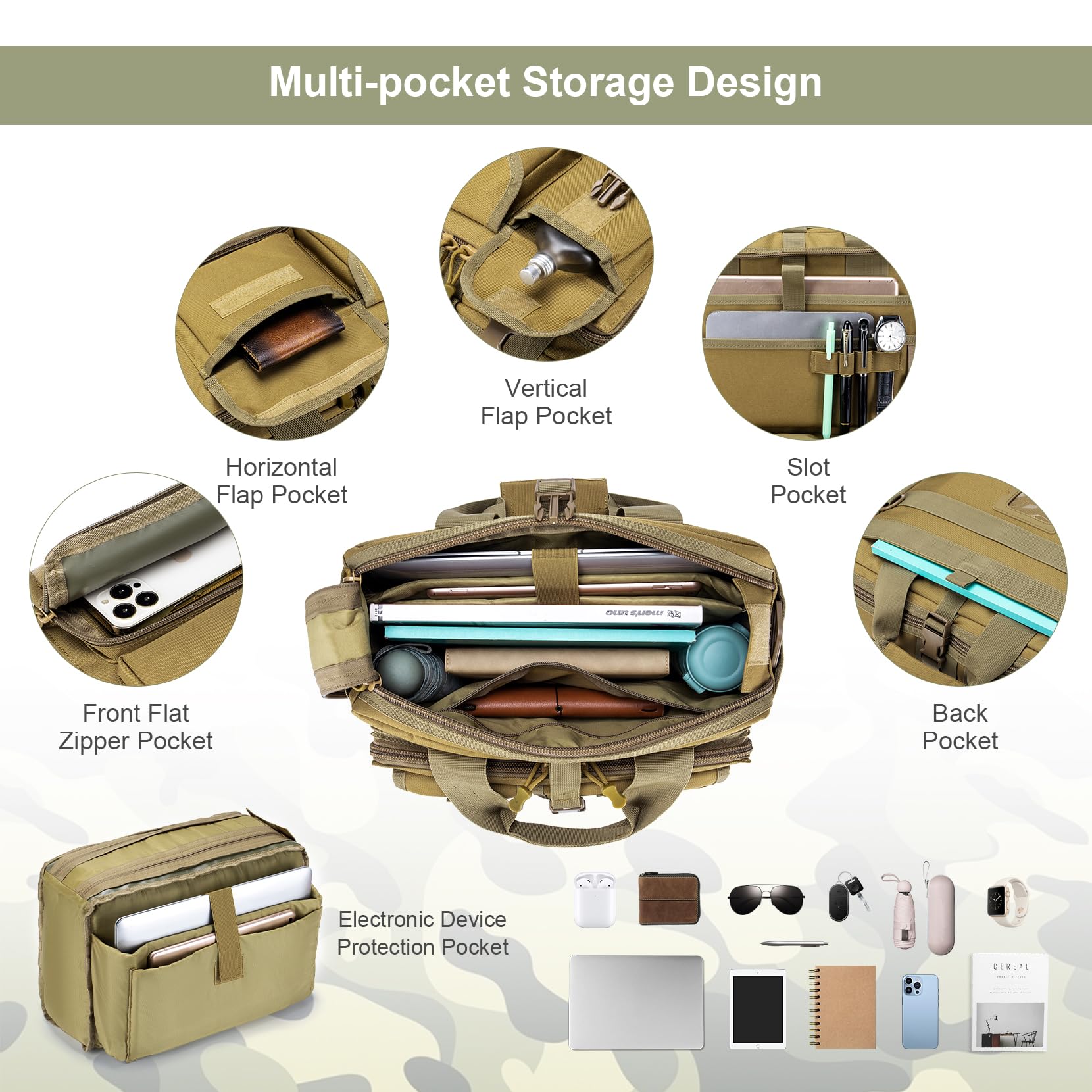 Stypos Tactical Messenger Bag, 14 Inch Tactical Briefcase for Man Military Laptop Bag Messenger Shoulder Bag Flight Bags for Pilots Black