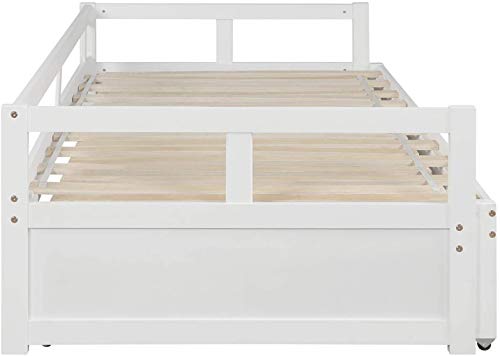 MERITLINE Daybed with Trundle,Twin to King Trundle Bed Extendable Design, Wooden Daybed/Sofa Bed for Bedroom Living Room,No Box Spring Needed,White