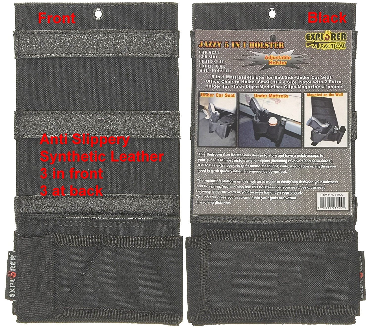 GVN Explorer Adjustable Size Mattress Bed Handgun Holster for Under Vehicle Seat, Office Seat Concealed Handgun Holster with Tactical Flashlight