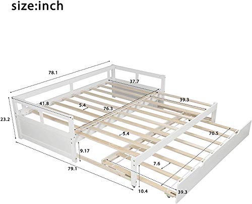MERITLINE Daybed with Trundle,Twin to King Trundle Bed Extendable Design, Wooden Daybed/Sofa Bed for Bedroom Living Room,No Box Spring Needed,White