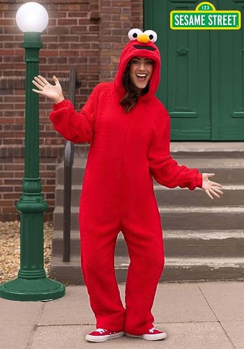 Sesame Street Elmo Costume for Adults - Men's & Women's Sesame Street Elmo Hooded Jumpsuit - Officially Licensed S Red