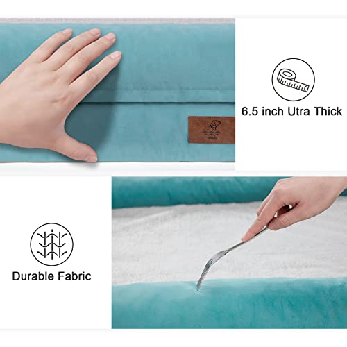 Yiruka Large Dog Bed - Mint Green Orthopedic, Waterproof with Removable Cover, 4-Sided Bolster, Washable