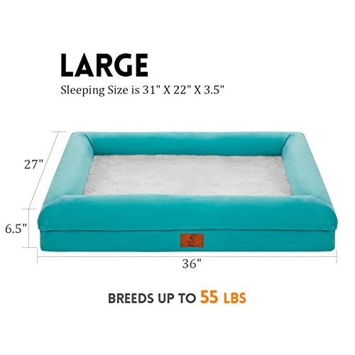 Yiruka Large Dog Bed - Mint Green Orthopedic, Waterproof with Removable Cover, 4-Sided Bolster, Washable