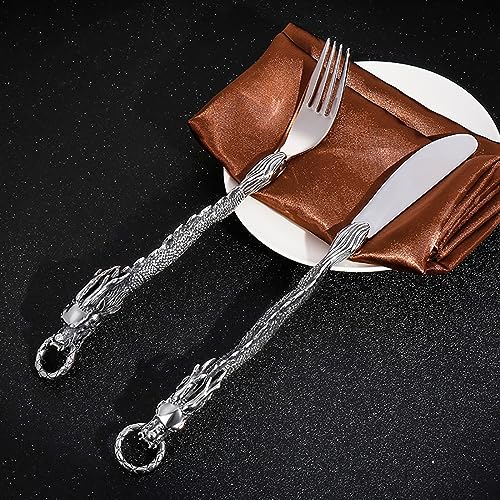 Silverware Set Handmade Cutlery Set of 18 Service for 6 Premium Stainless Steel Utensils,Including Knife/Fork/Spoon For Home Kitchen Halloween Decoration Gift For Gothic,Skull,Skeleton Lover
