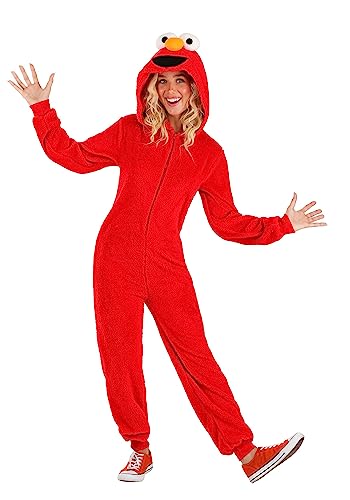 Sesame Street Elmo Costume for Adults - Men's & Women's Sesame Street Elmo Hooded Jumpsuit - Officially Licensed S Red