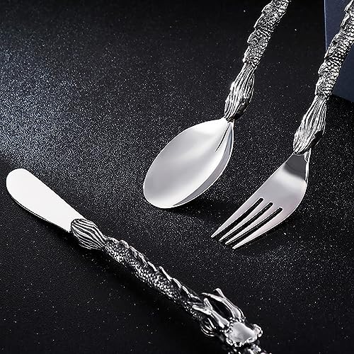 Silverware Set Handmade Cutlery Set of 18 Service for 6 Premium Stainless Steel Utensils,Including Knife/Fork/Spoon For Home Kitchen Halloween Decoration Gift For Gothic,Skull,Skeleton Lover