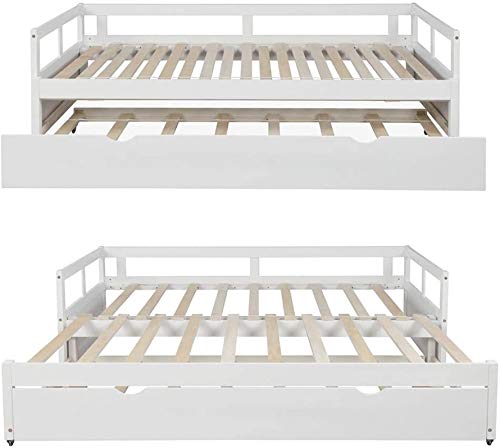 MERITLINE Daybed with Trundle,Twin to King Trundle Bed Extendable Design, Wooden Daybed/Sofa Bed for Bedroom Living Room,No Box Spring Needed,White