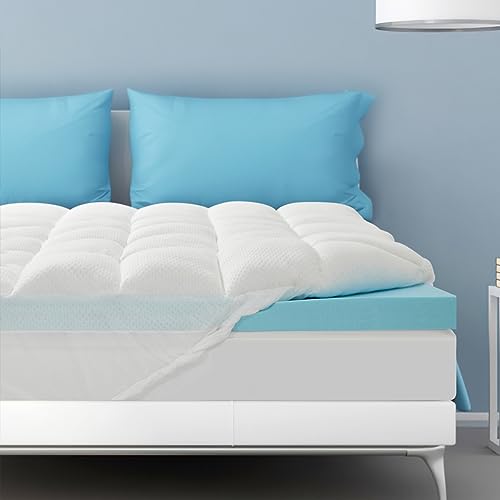 MASVIS Dual Layer 4 Inch Memory Foam Mattress Topper Twin XL Size, Breathable & Medium Support, 2 Inch Cooling Gel Memory Foam & 2 Inch Pillow Top Mattress Pad Cover for Back Pain