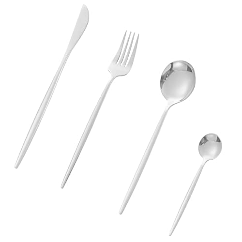 12pcs Tableware Set, 410 Stainless Steel Flatware Set Spoons Knives Forks with Comfortable Long Handle, Elegant Minimalist Appearance Cutlery Set for Picnics Camping Travel (silver)