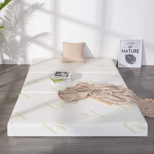 Inofia Full Folding Mattress, 4 Inch Trifold Memory Foam Mattress with Ultra Soft Bamboo Cover, Foldable & Portable - Full Size, Mattress Topper