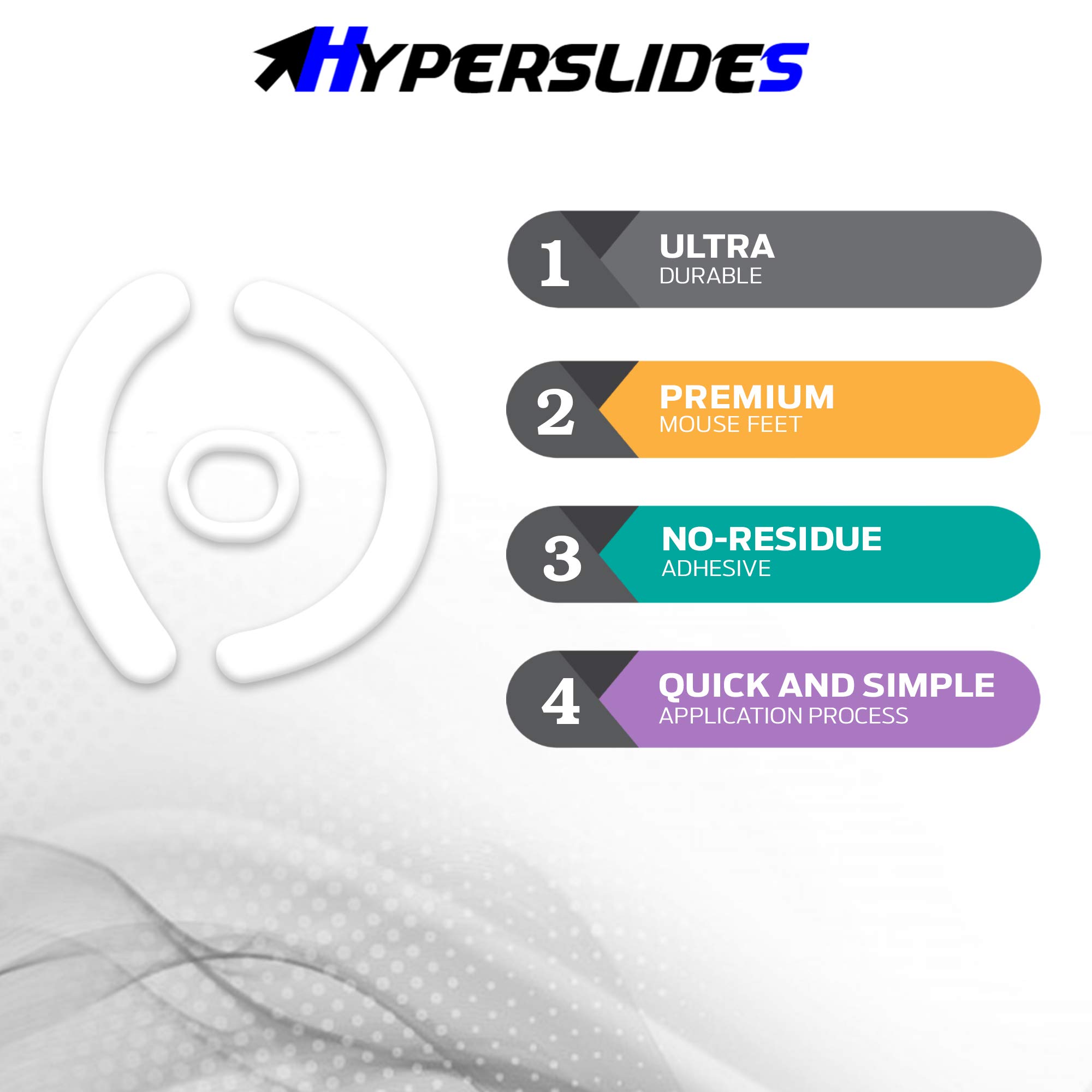 HYPERSLIDES 2 Sets Rounded Curved Edges Mouse Feet, Skates, Pads for Logitech G703, G603, G403 Gaming Mouse Feet Replacement (0.8mm, Smooth, Pure White PTFE) Pro Performance Upgrade