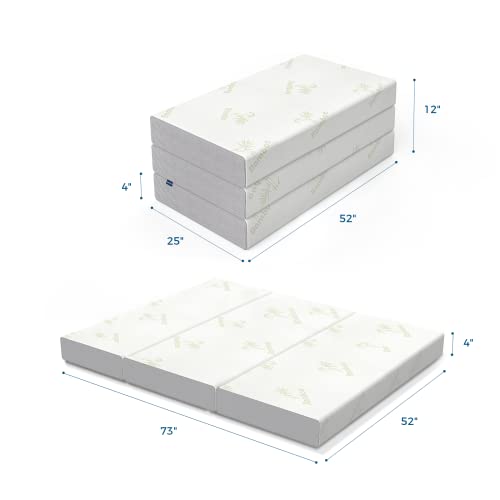 Inofia Full Folding Mattress, 4 Inch Trifold Memory Foam Mattress with Ultra Soft Bamboo Cover, Foldable & Portable - Full Size, Mattress Topper