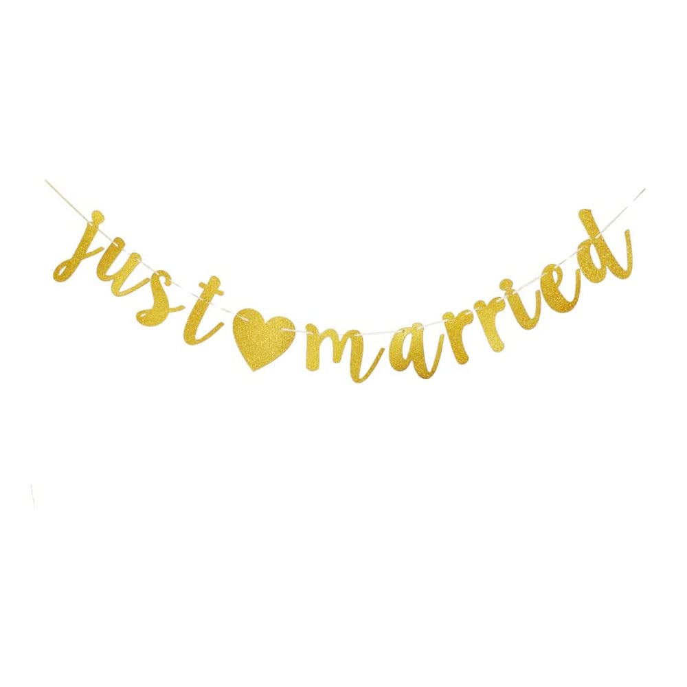 Just Married Banner, Gold Wedding Party Sign, Bachelorette / Bridal Shower / Engagement Party Decors Supplies