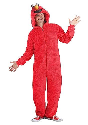 Sesame Street Elmo Costume for Adults - Men's & Women's Sesame Street Elmo Hooded Jumpsuit - Officially Licensed S Red