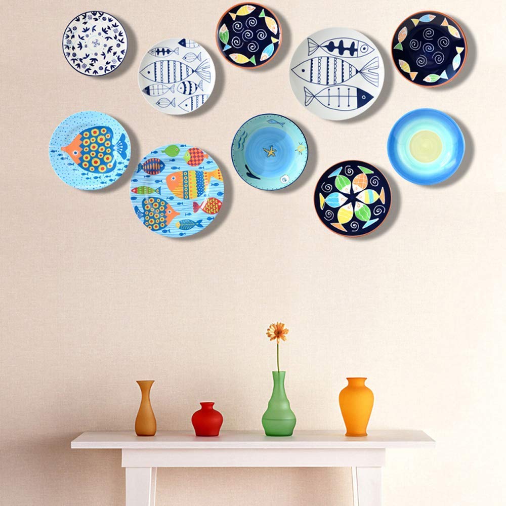 Xinlinke 5Pcs 6-Inch Small Invisible Plate Wire Hanger Wall Holders with Protective Rubber Cover for 5" to 7" Decorative Tray