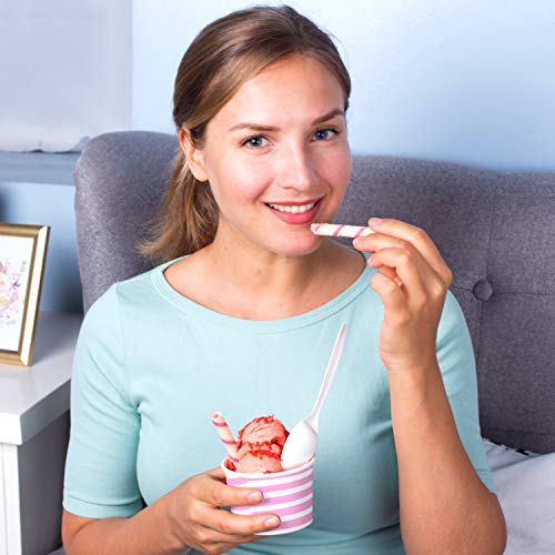 TYPTOP Premium Paper Ice Cream Cups, 50-Pack 12 oz Disposable Dessert cups for Hot and Cold, 12-ounce pink stripe
