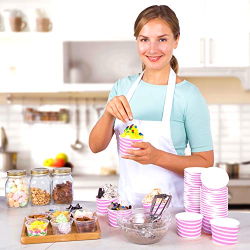 TYPTOP Premium Paper Ice Cream Cups, 50-Pack 12 oz Disposable Dessert cups for Hot and Cold, 12-ounce pink stripe