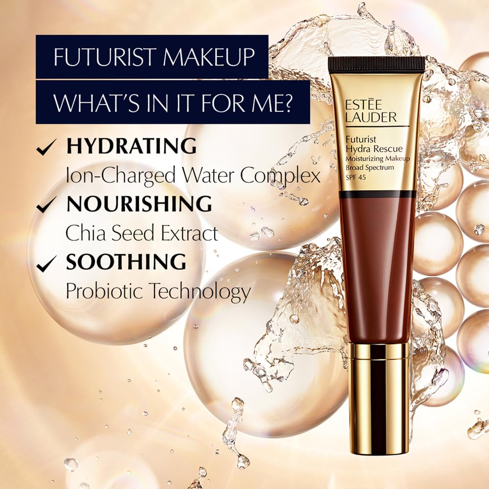 Estée Lauder Futurist Hydra Rescue Moisturizing Foundation SPF 45 for a 12-Hour Glow, 1.2 Fl Oz, 4W1 Honey Bronze