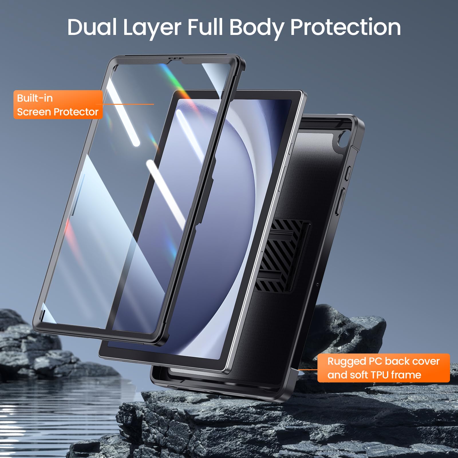 ZtotopCases for Samsung Galaxy Tab A9 8.7 Inch 2023, Rugged 2-Layer Case with Built-in Screen Protector & Kickstand, Shockproof Full Body Protective for Samsung A9 Tablet(SM-X110/X115/X117), Black
