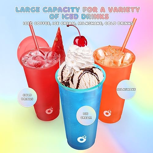 ODOSOLA Plastic Cups with Lids and Straws, 6 Pack 24oz Color Changing Cups, Reusable Cups With Lids and Straws Bulk for Adults Kid Women Party, Cute Cold Tumblers with Lids and Straws for Iced Coffee