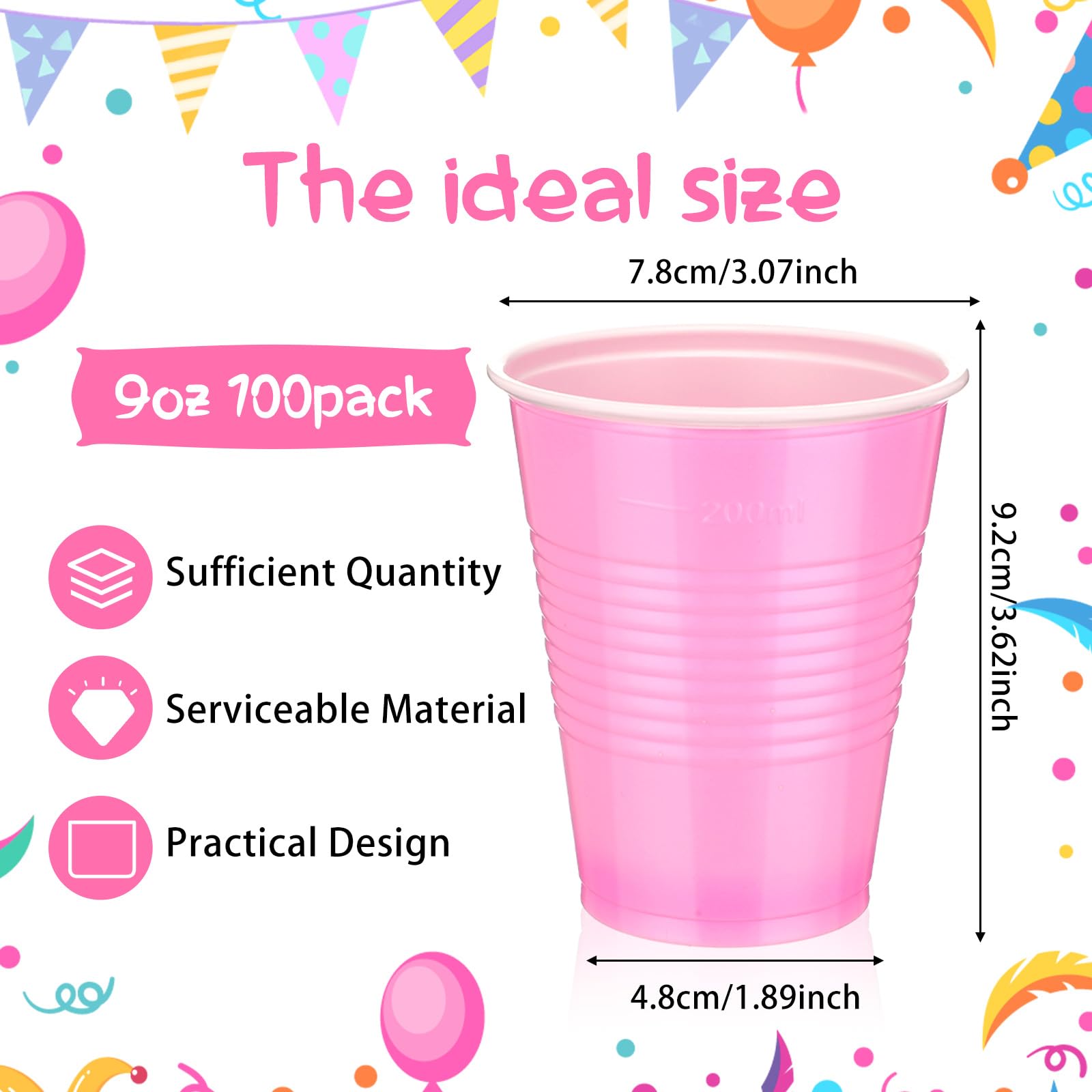 Yinkin 100 Pcs 9oz Halloween Disposable Plastic Cups Cold Drinking Cups for Birthday Party Wedding Wine Coffee Halloween Thanksgiving Christmas(Pink)
