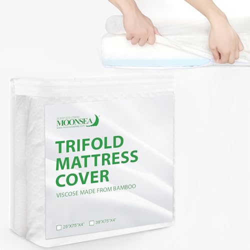 Moonsea Waterproof Replacement Cover for 39 x 75 x 4 Inch Tri-fold Mattress (Only Cover and Not Work for One Piece Insert), Viscose Made from Bamboo Tri-fold Mattress Protector