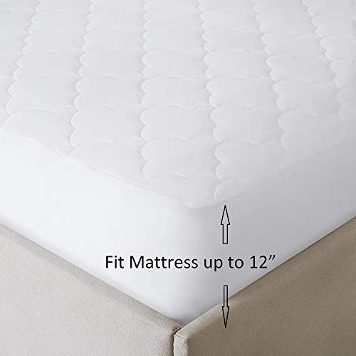 Sleep Philosophy All Natural Cotton Filled Mattress Pad Washable Bed Protector, Queen, White