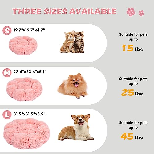 SENNAUX Cat Bed - Cute, Washable Pink Donut Bed for Indoor Cats and Small Dogs, Soft, Fluffy, Anti-Anxiety, Self-Warming, Blush Pink