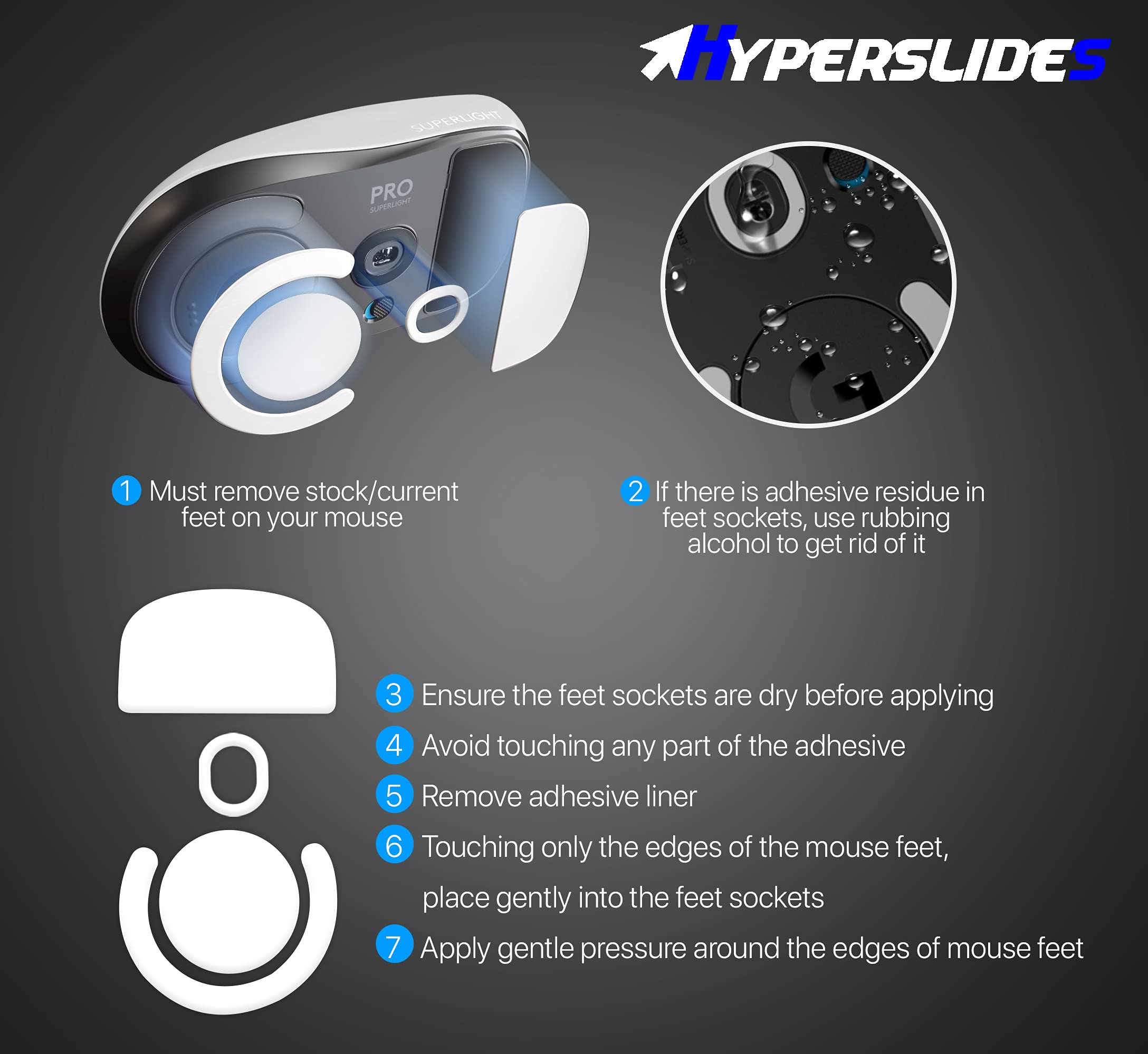 2 Sets of Hyperslides Rounded Edges Mouse Feet, Mouse Skates, Mouse Pads for Logitech G PRO X Superlight Wireless Gaming Mouse Feet Replacement(0.8mm, Smooth, Pure White PTFE) Pro Performance Upgrade