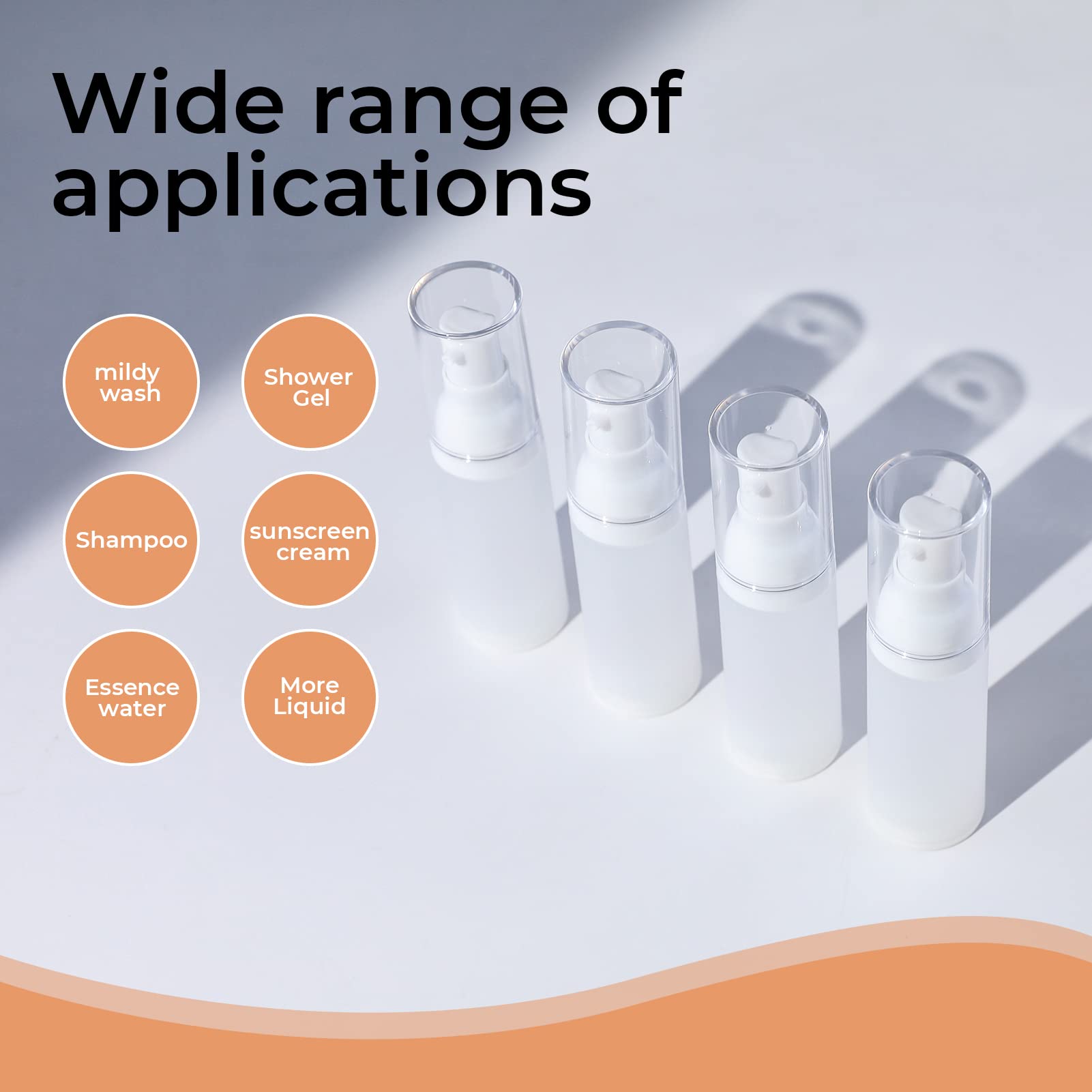 LONGWAY 1oz 30ml Airless Cosmetic Cream Pump Bottle Travel Size Dispenser Refillable Containers/Foundation Travel Pump Bottle for Shampoo(Pack of 6, Frosted Translucent)