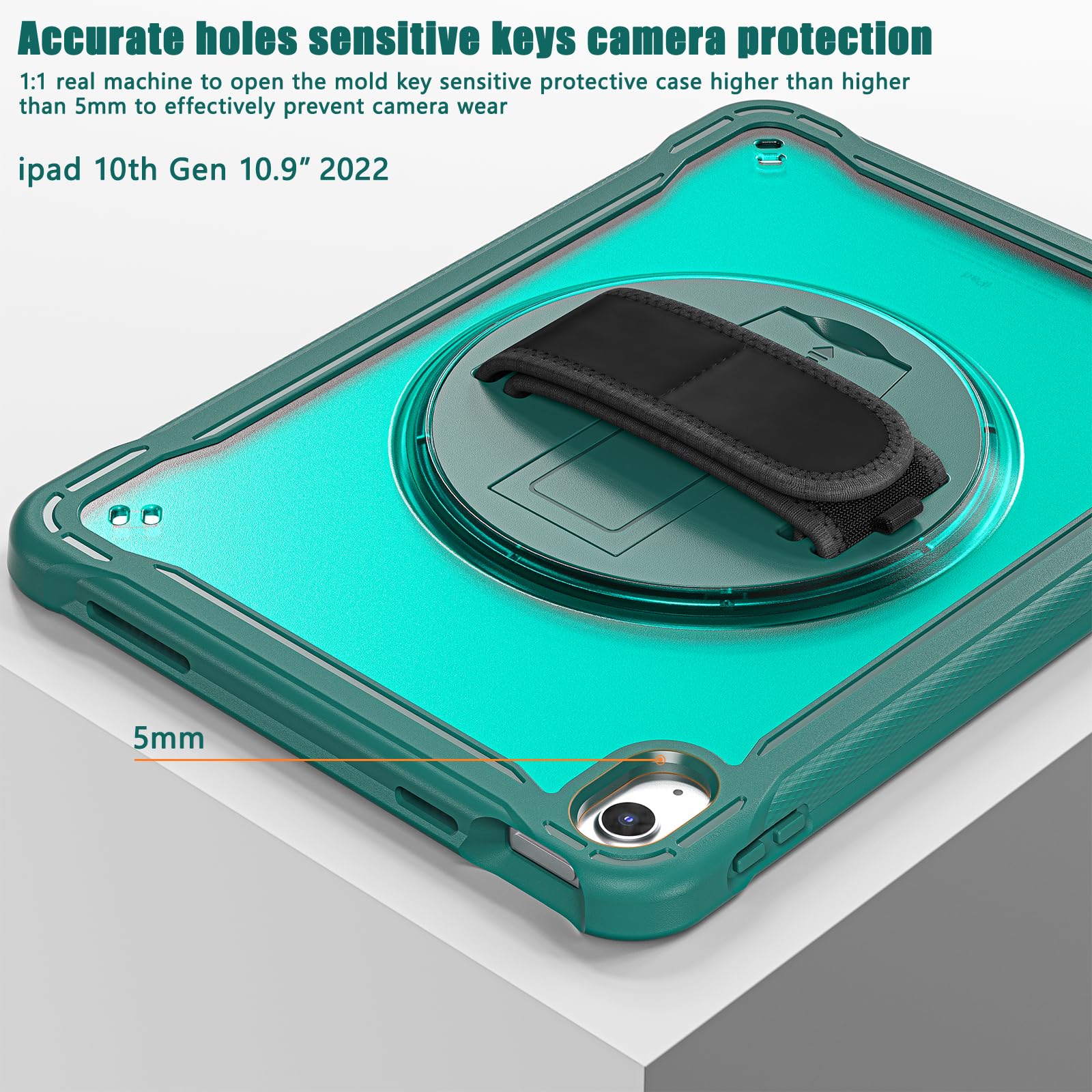 Batianda Case for New iPad 11 2025 A16 Chip/iPad 10th 10.9-inch 2022 Release Heavy Duty Rugged Shockproof Tablet Cover with 360° Rotating Hand Strap Foldable Hidden Stand & Shoulder Strap, Teal
