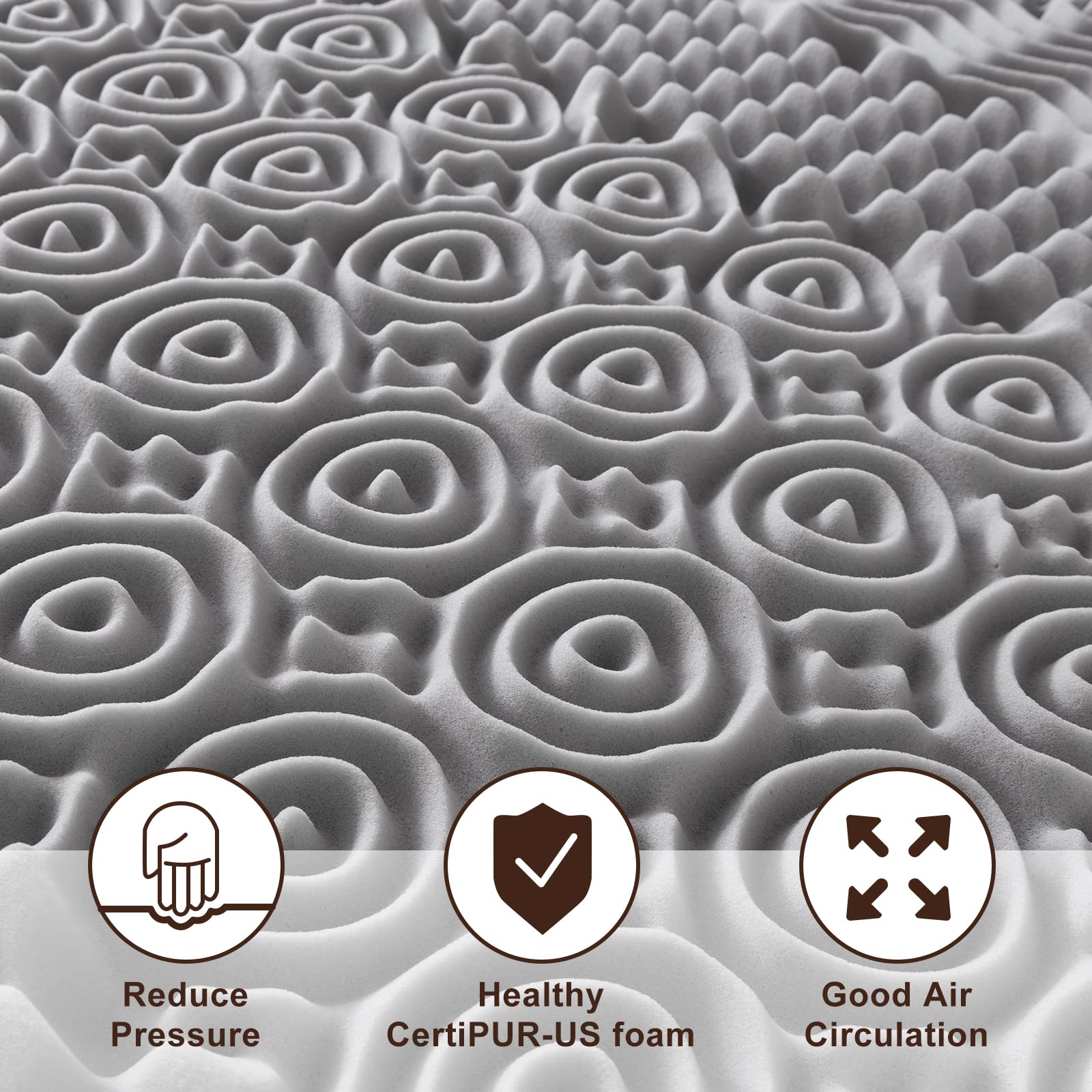 UniPon 4 Inch Egg Crate Memory Foam Mattress Topper, Charcoal Infused Medium Firm Mattress Topper, 7 Zones Foam Bed Topper, CertiPUR-US Certified (Full)
