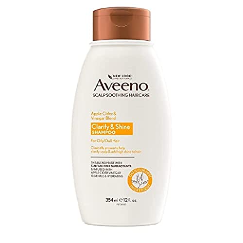 Aveeno Apple Cider Vinegar Sulfate-Free Shampoo for Balance & High Shine, Daily Clarifying & Soothing Scalp Shampoo for Oily or Dull Hair, Paraben & Dye-Free, 12 Fl Oz