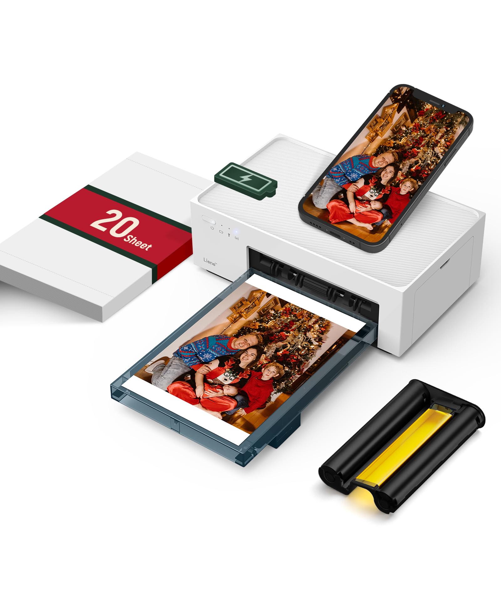 Liene 4x6'' Rechargeable Photo Printer Bundle (100 pcs +3 Ink Cartridges), Wireless Photo Printer for iPhone, Smartphone, Android, Computer, Dye Sublimation Printer, Photo Printer for Travel, Home Use