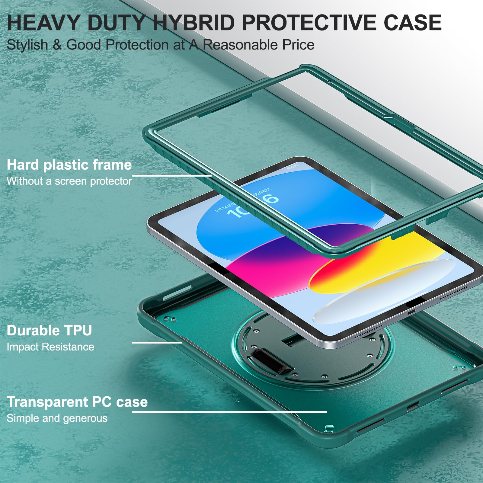 Batianda Case for New iPad 11 2025 A16 Chip/iPad 10th 10.9-inch 2022 Release Heavy Duty Rugged Shockproof Tablet Cover with 360° Rotating Hand Strap Foldable Hidden Stand & Shoulder Strap, Teal