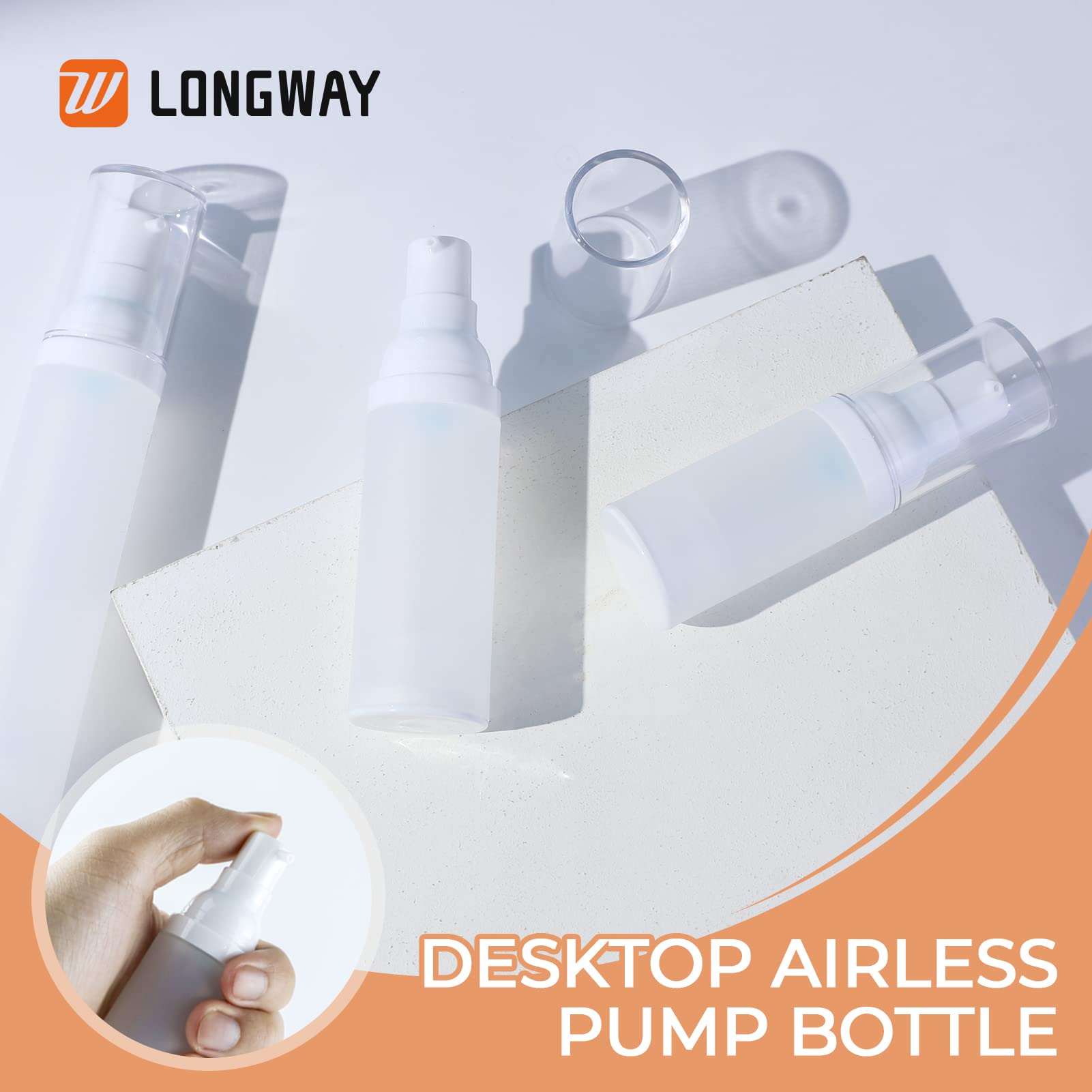 LONGWAY 1oz 30ml Airless Cosmetic Cream Pump Bottle Travel Size Dispenser Refillable Containers/Foundation Travel Pump Bottle for Shampoo(Pack of 6, Frosted Translucent)