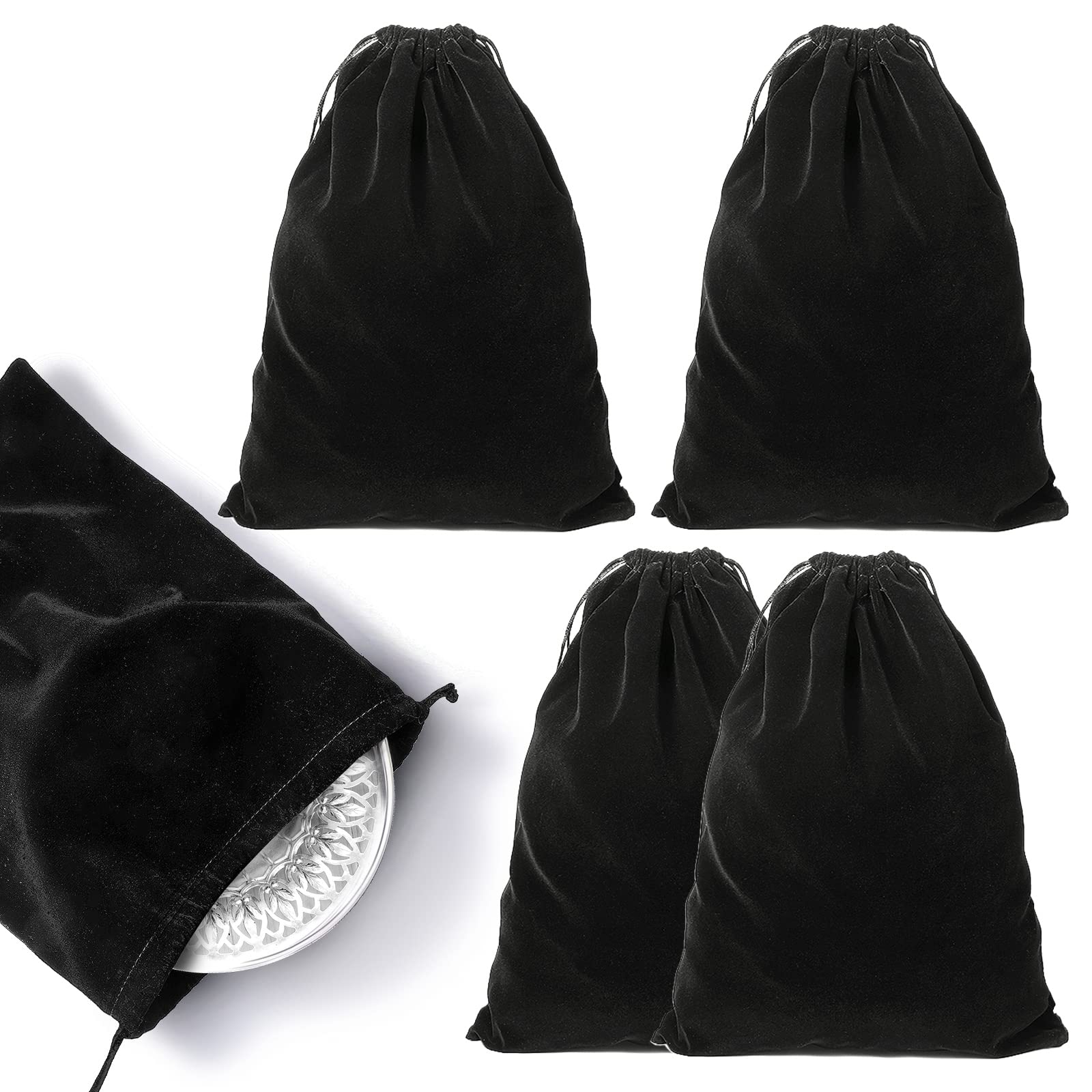 Saintrygo 4 Pieces Silver Storage Bags Anti Tarnish Cloth Bag for Storage, Jewelry, Flatware, Silverplate, Silver Polishing Cloth for Tarnish Cleaning(9.8 x 12.8 Inch,Black)