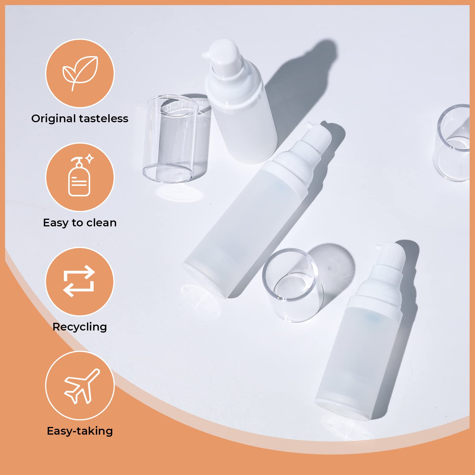 LONGWAY 1oz 30ml Airless Cosmetic Cream Pump Bottle Travel Size Dispenser Refillable Containers/Foundation Travel Pump Bottle for Shampoo(Pack of 6, Frosted Translucent)