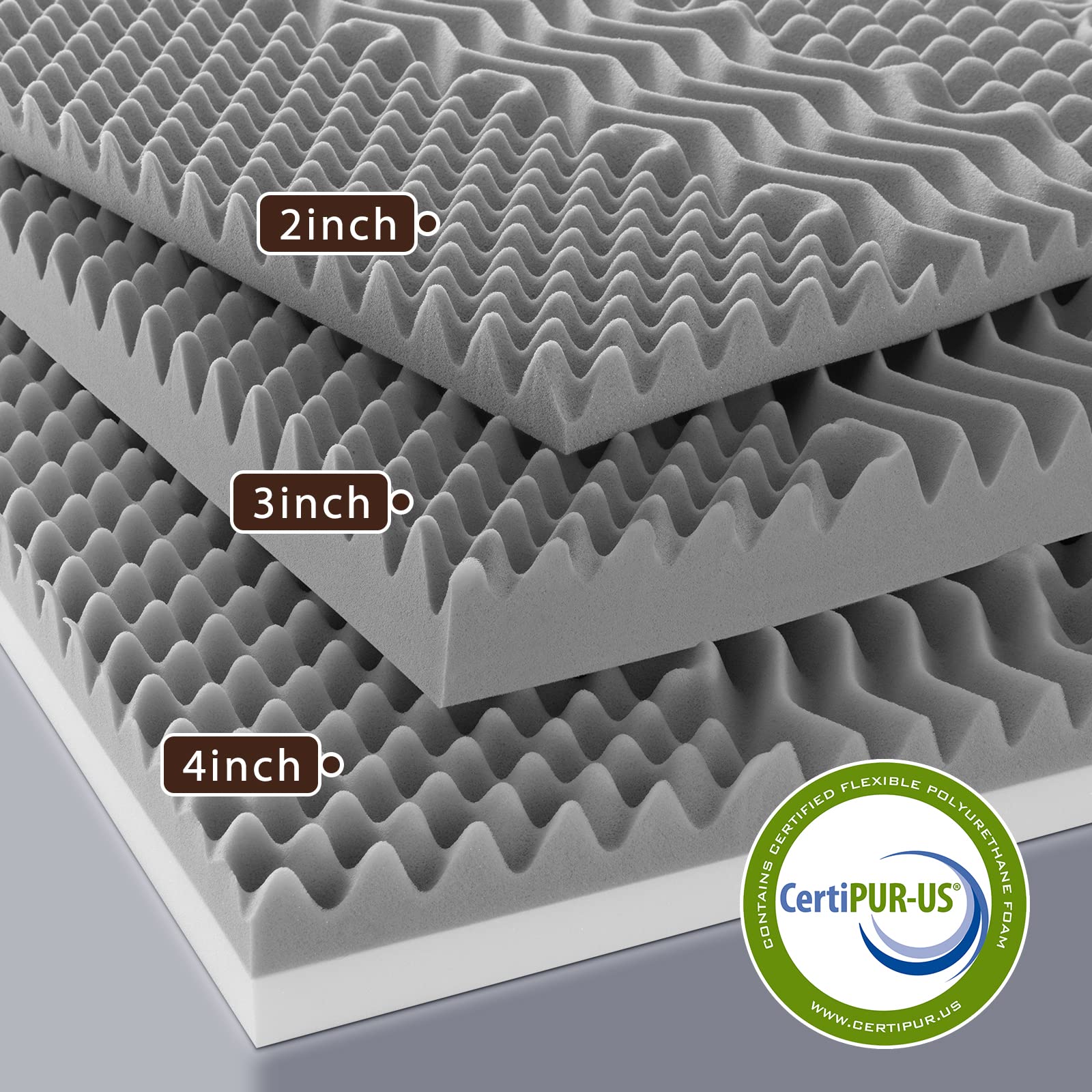 UniPon 4 Inch Egg Crate Memory Foam Mattress Topper, Charcoal Infused Medium Firm Mattress Topper, 7 Zones Foam Bed Topper, CertiPUR-US Certified (Full)