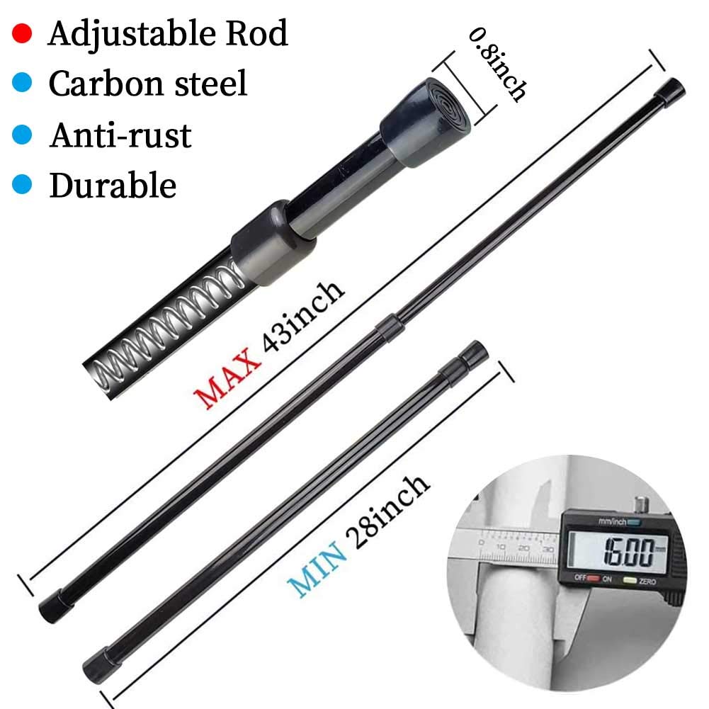 2pcs Spring Tension Curtain Rod,28-43 Inches Adjustable Expandable Pressure Black Curtain Tension Rods For Kitchen, Bathroom, Window,Home