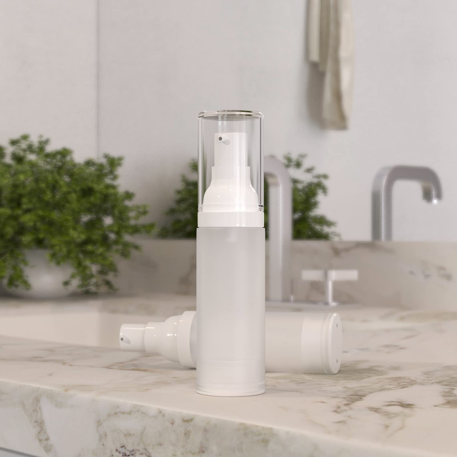 LONGWAY 1oz 30ml Airless Cosmetic Cream Pump Bottle Travel Size Dispenser Refillable Containers/Foundation Travel Pump Bottle for Shampoo(Pack of 6, Frosted Translucent)