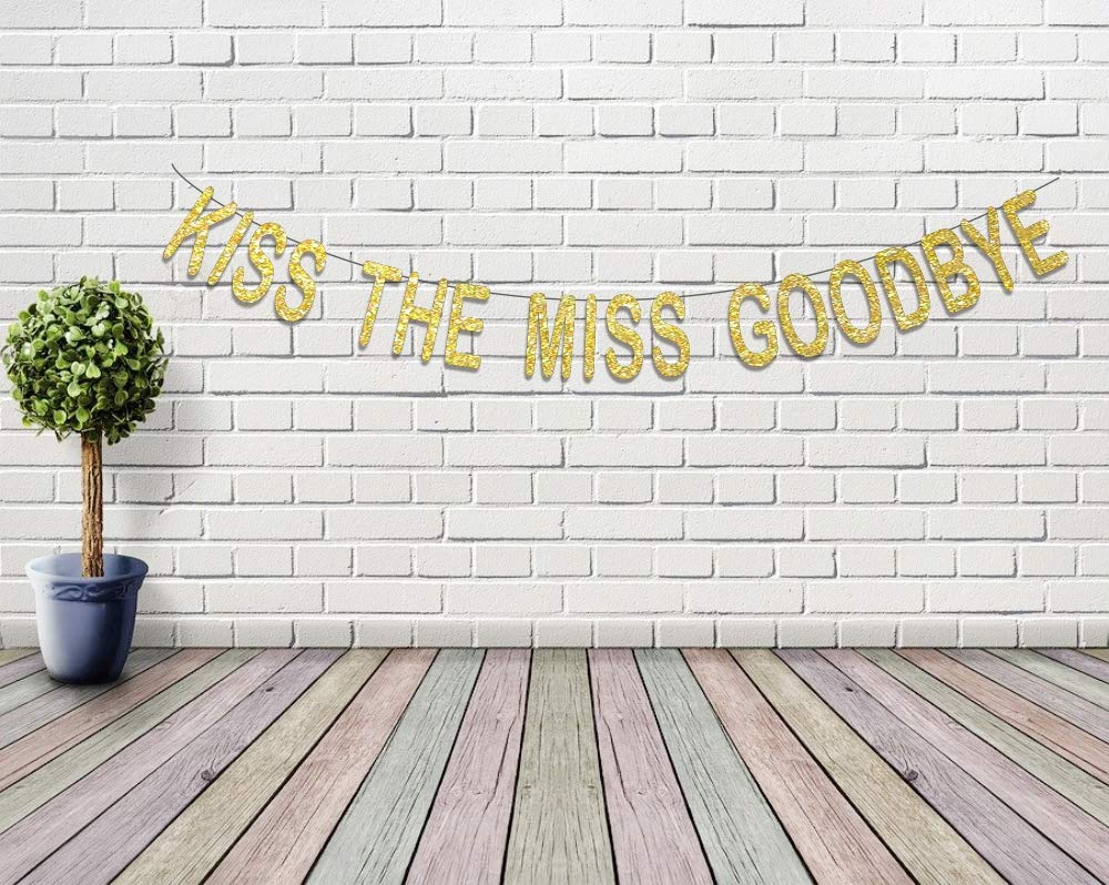 Gold Glittery Banner Personalized Wedding Engagement Hashtag Kiss The Miss Goodbye Bride Shower Sign Bride To Be Banners Bridal Shower Photo Prop Party Decoration Supplies